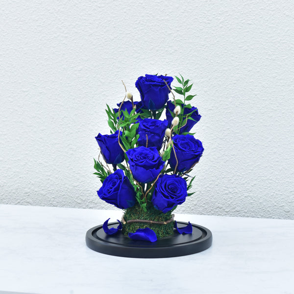 9 Blue Forever Rose in Glass Dome | Flower Station