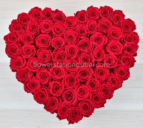 50 Forever Roses in Heart Box | Flower Station