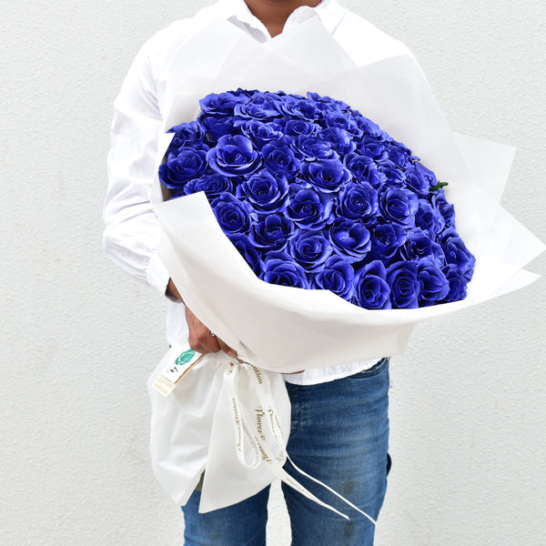 51 Navy Blue Bouquet | 50 Blue Roses | Flower Station